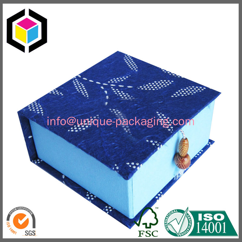 Square Shape Blue Color Gift Paper Box; Satin Close Luxury Paper Box