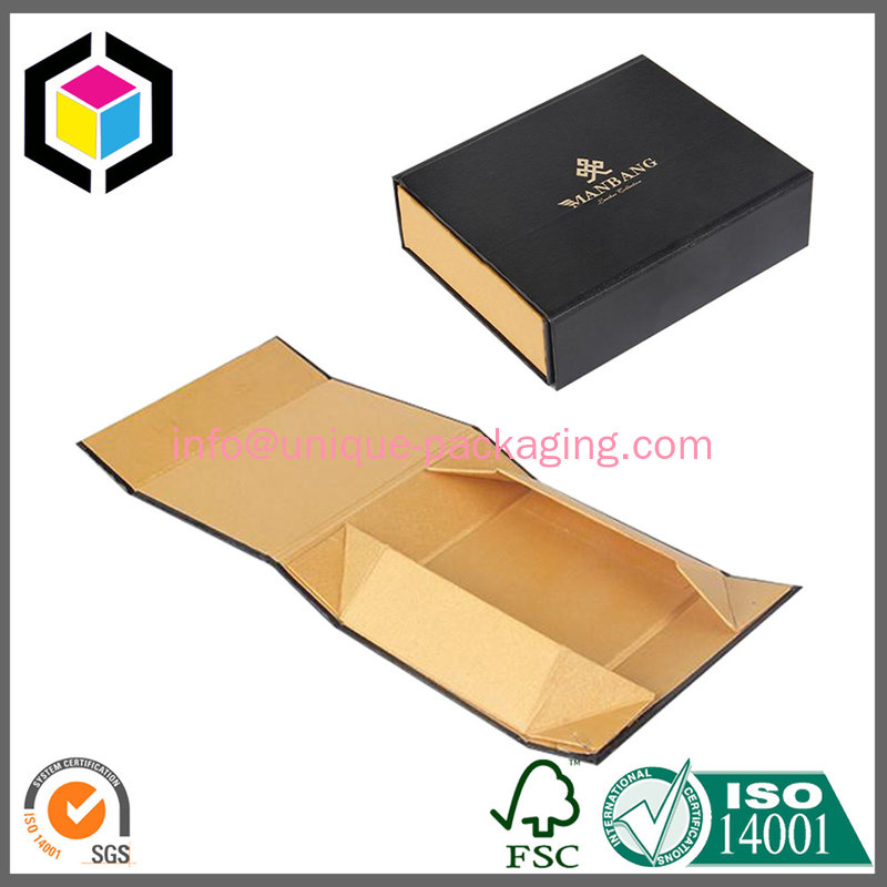 Gold Color Printed Paper Gift Box; Collapsible Black Color Gift Box