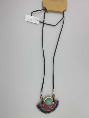 Vintage Genuine Leather Necklace with colorful braided fan Pendant fashion jewellery