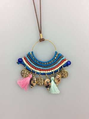 Women fashion imitation jewelry necklace with colorful braided pendants