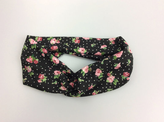 Fashion Apparel Accessories 100% polyester Print Flower Hairband in Black Color