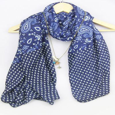 OEM ODM Blue Scarves And Shawls acrylic lady fashion polyester scarf