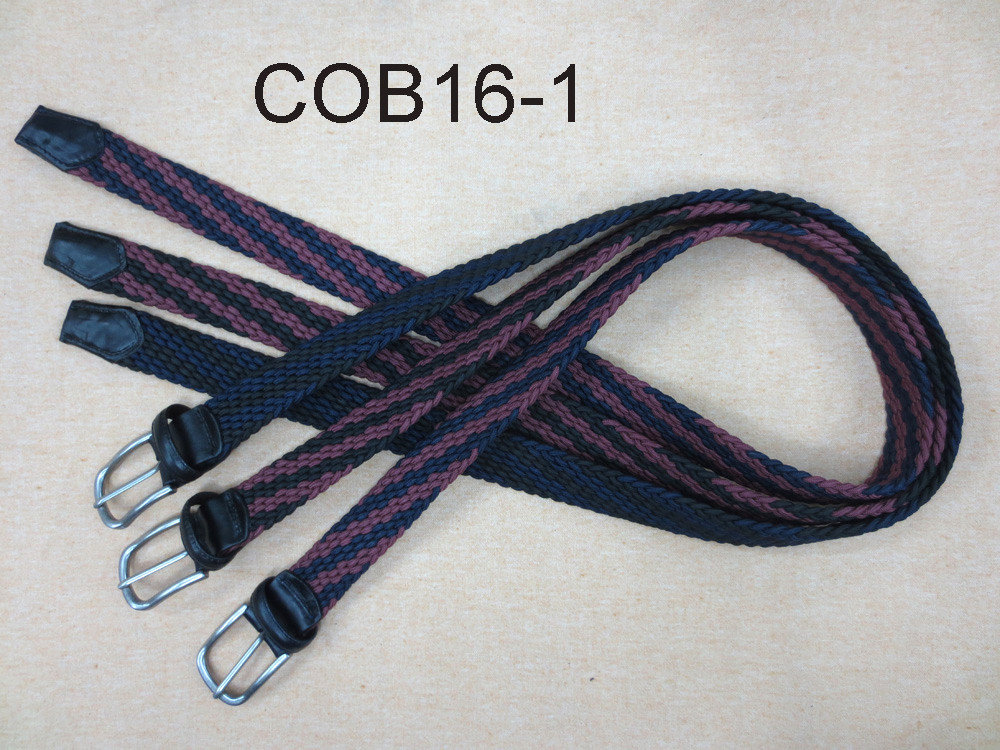 Mens Casual Waistband Belts Woven Stretch Braided Leather Buckle Belt