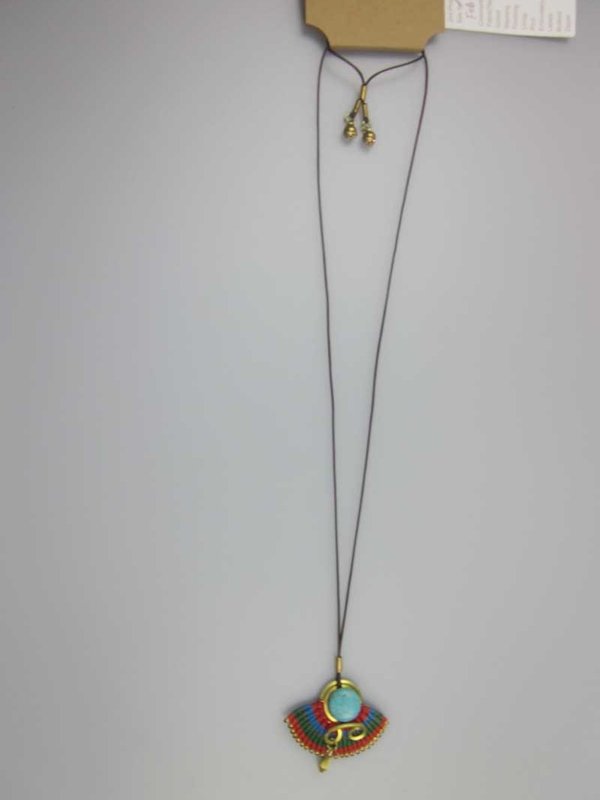 Vintage Genuine Leather Necklace with Antique Brass Turtle Green Turquoise Shell Pendant.