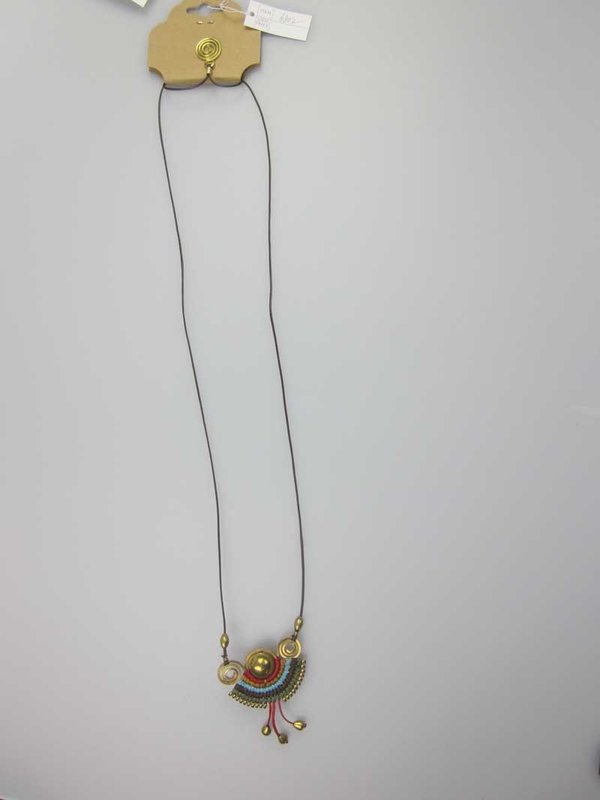 Vintage Genuine Leather Necklace with Antique Brass fan Pendant fashion jewellery
