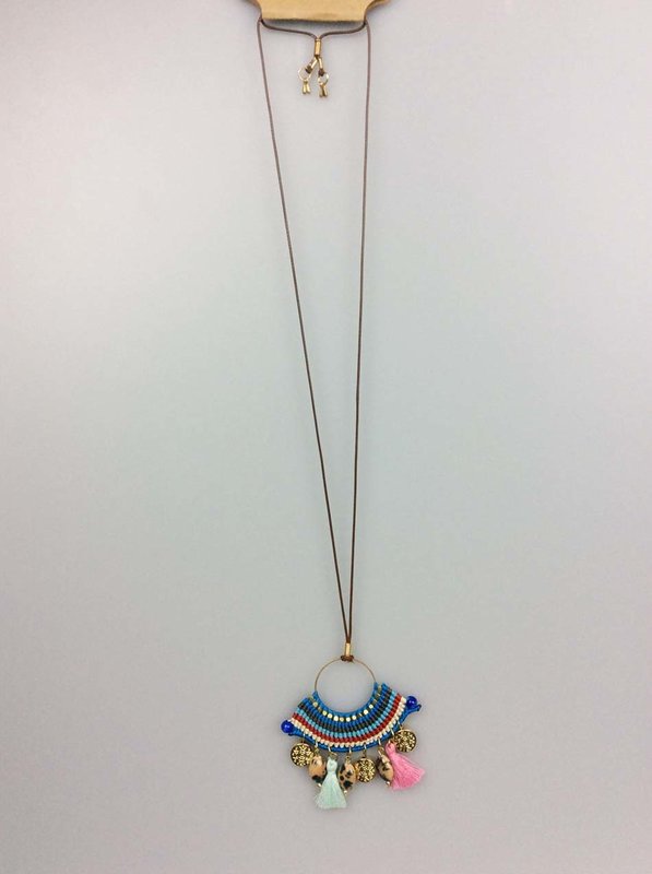 Women fashion imitation jewelry necklace with colorful braided pendants