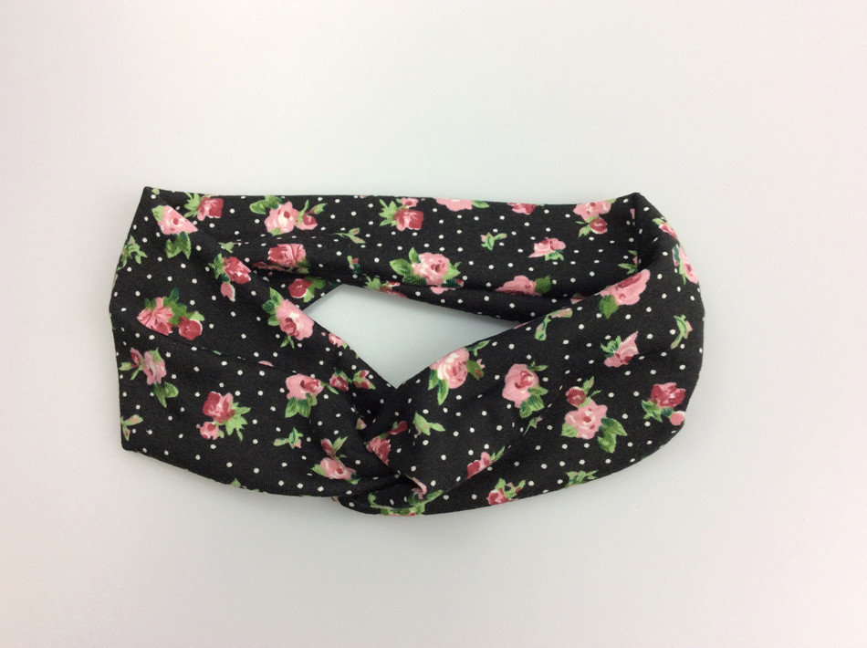 Fashion Apparel Accessories 100% polyester Print Flower Hairband in Black Color