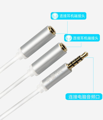 3.5mm AUX Audio Cable 1 Male to 2 Female Adapter Audio to Microphone Headset Extension Splitter Black Color