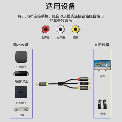 3.5mm to 3RCA Audio Cable Adapter AV Cable for TV /Speaker 3.5MM Male Jack to AV Converter
