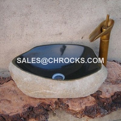 river stone bath sinks, stone vessel sinks, cobblestone wash bowl