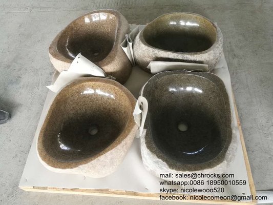 river stone bath sinks, stone vessel sinks, cobblestone wash bowl