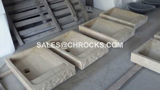 Beige travetine bathroom sinks, travertine vessel sinks, rectangle bath basin, stone wash bowls