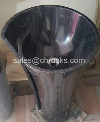 Neno Marquina pedestal sinks, Black Marquina marble standing basin, Marble bathroom oval sinks