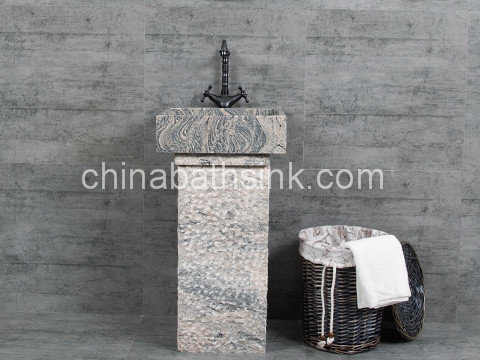 China Juparana Granite pedestal sinks, Multicolor Granite standing basin, Marble bathroom square sinks