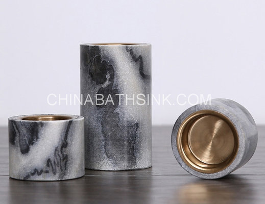 China Cloudy Grey Marble cylinder Candle Holder stone candlestick