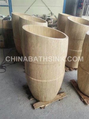 Beige travertine pedestal sinks natural stone standing basin