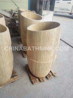 Beige travertine pedestal sinks natural stone standing basin