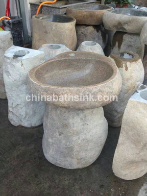 Yellow RIver stone pedestal sinks natural stone free standing basin