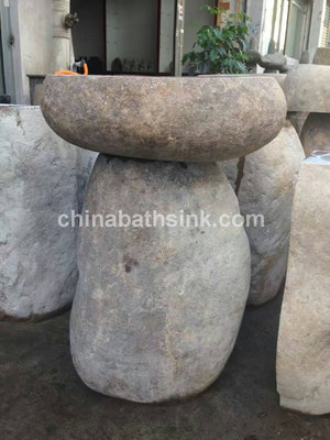 Yellow RIver stone pedestal sinks natural stone free standing basin