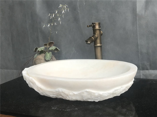 Cloudy white marble bathroom vessel sinks natural stone wash basin oval wash bowl