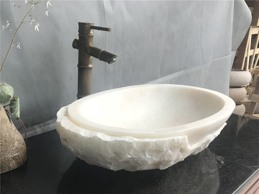 Cloudy white marble bathroom vessel sinks natural stone wash basin oval wash bowl