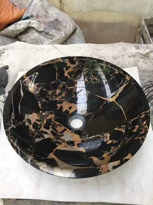 Portoro Black Golden Marble Sink Simple Round Wash Basin