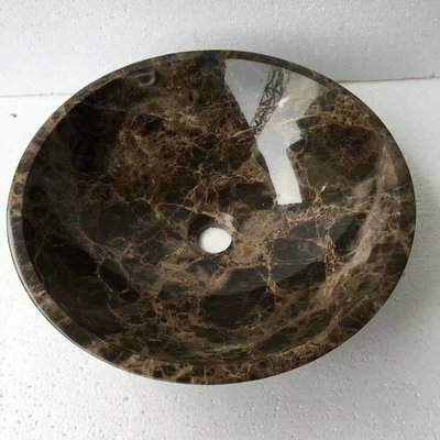 Dark Emperador Marble Bathroom Vessel Sink Round Wash Basin