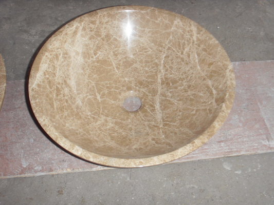 Light Emperador Marble Bath Round Sink Stone Wash Basin