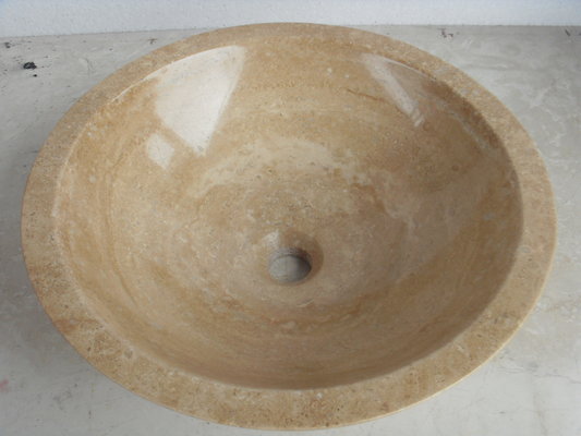 Beige Travertine Bath Round Sink Stone Wash Basin