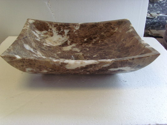 Dark Emperador Marble Square Wash Basin Stone Vessel Sink