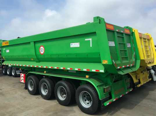 Tractor Pull Behind Dump Trailer Rear Steel Hydraulic Lifting Four Axles