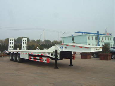 50T Three Axle Low Bed Trailer / Low Bed Steel Aluminum Flatbed Semi Trailer