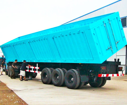 60 Tons Dump Truck Trailer 3 Axles Side Hydraulic Lifting For Carry Gravel