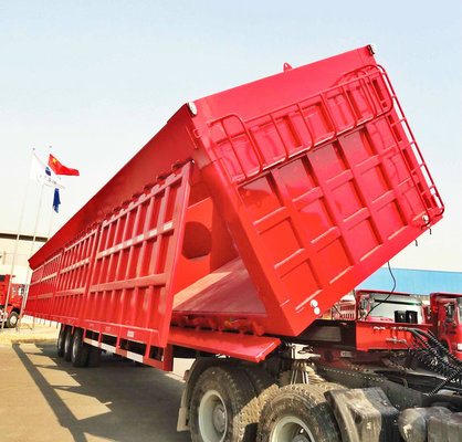 60 Tons Dump Truck Trailer 3 Axles Side Hydraulic Lifting For Carry Gravel