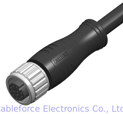 Single Ended Cable M12 Plug Connector 12 Poles IP67 With PUR Cable CNC Screw