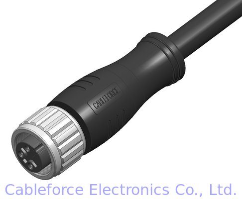 Shielded M12 Plug Connector 3 Poles Female Molded PUR Cable For Power Supply