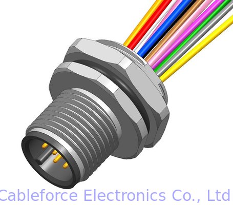Panel Receptacle M12 Plug Connector 12 Pin Male A Coding Rear Mounting Solder Type