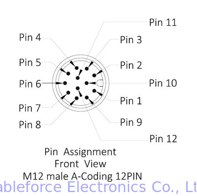 Panel Receptacle M12 Plug Connector 12 Pin Male A Coding Rear Mounting Solder Type