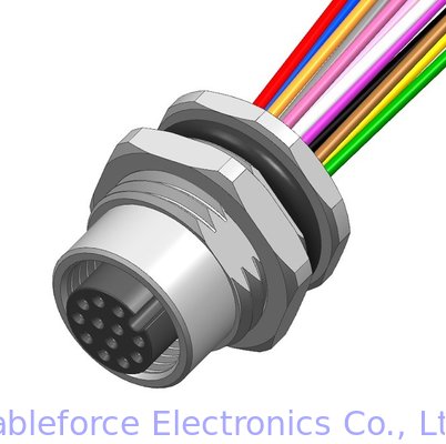 Front Mounting M12 Panel Mount Connector Female Solder Type 12 Pin Circular Connector