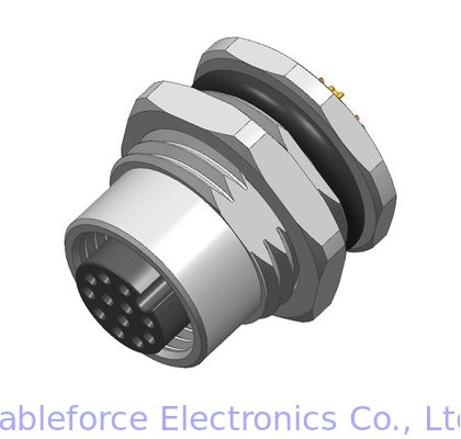 Front Mounting M12 Panel Mount Connector Female Solder Type 12 Pin Circular Connector