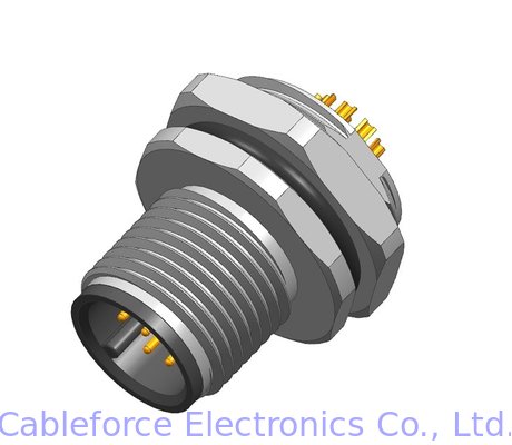 Panel Receptacle M12 Plug Connector 12 Pin Male A Coding Rear Mounting Solder Type