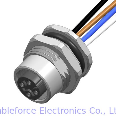 Female M12 Panel Receptacle Connector 4 Pin Front Mounting IEC 61076-2-101