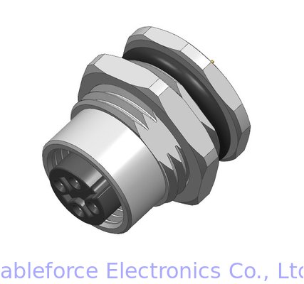 Female M12 Panel Receptacle Connector 4 Pin Front Mounting IEC 61076-2-101