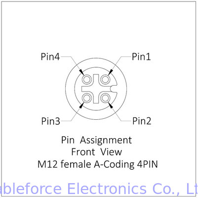 Female M12 Panel Receptacle Connector 4 Pin Front Mounting IEC 61076-2-101