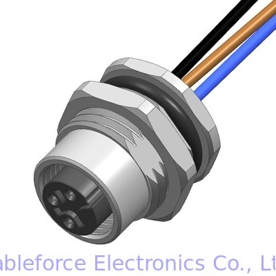 Female M12 Industrial Ethernet Connector , 3 Pin Panel Mount Connector For Sensor