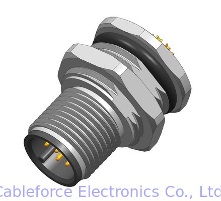 12Pin A-Coding M12 Panel Mount Receptacle Connector Male Solder Type Front Mounting