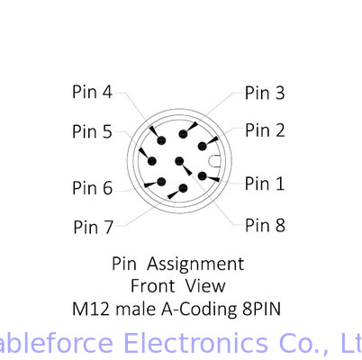 M12 Panel Receptacle Connector Male 8Pin A Coding PCB Type Front Mounting