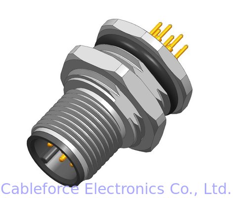 M12 Panel Receptacle Connector Male 8Pin A Coding PCB Type Front Mounting