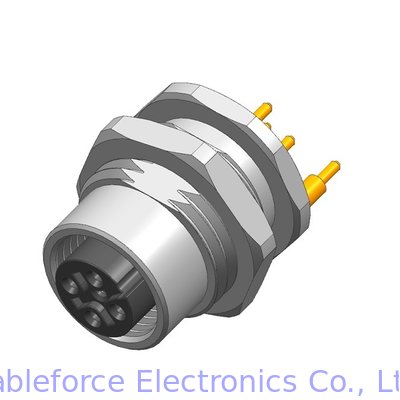 PCB Contact M12 Panel Mount Connector Female 4 Pin Circular Connector With Ground Pin