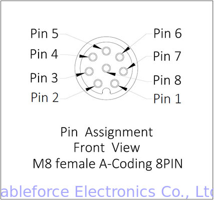M8 Cable Plug Female 8 Poles A Coding Connector Molded with PUR Cable